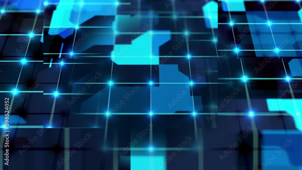 High tech grid video, news studio blue background, high tech digital ...