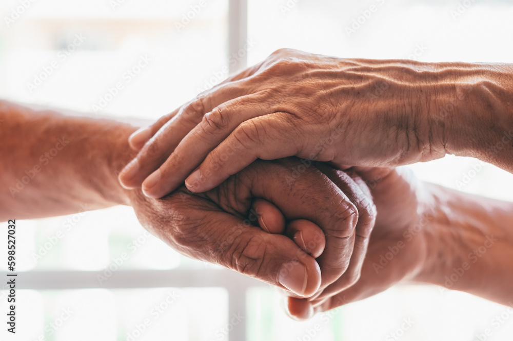 Old people holding hands close up view, senior retired family couple ...