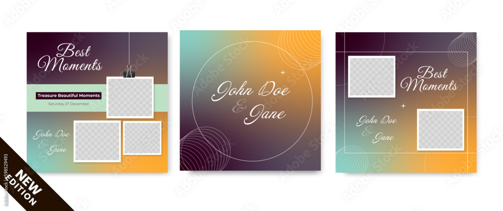 gradient photo frame wedding social media posts design Stock Vector ...