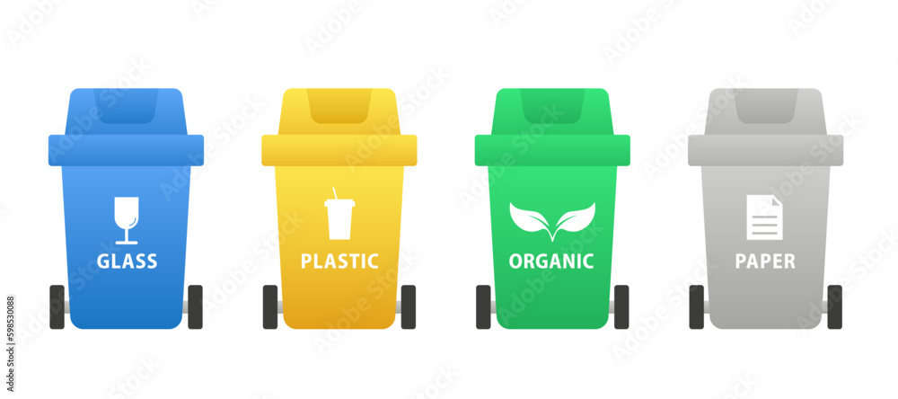 Containers for garbage of different types. Different types of waste ...