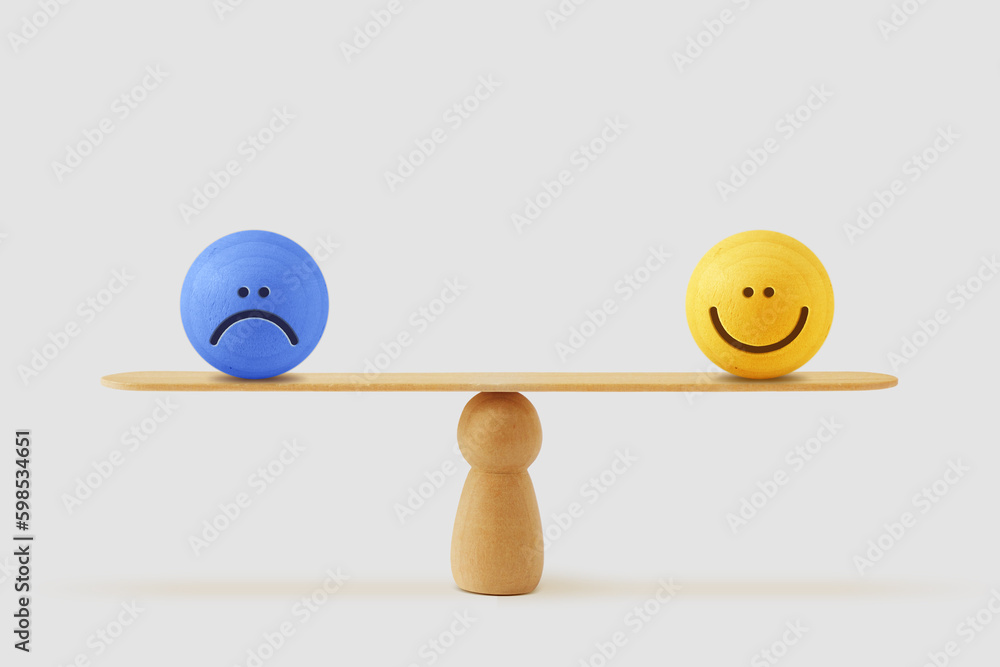 Balance scale with happy and sad face - Concept of mental balance Stock ...