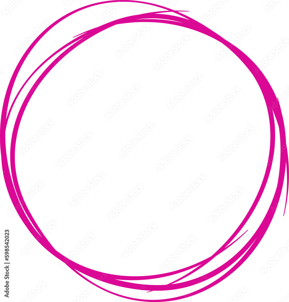 Magenta circle line hand drawn. Highlight hand drawing circle isolated ...