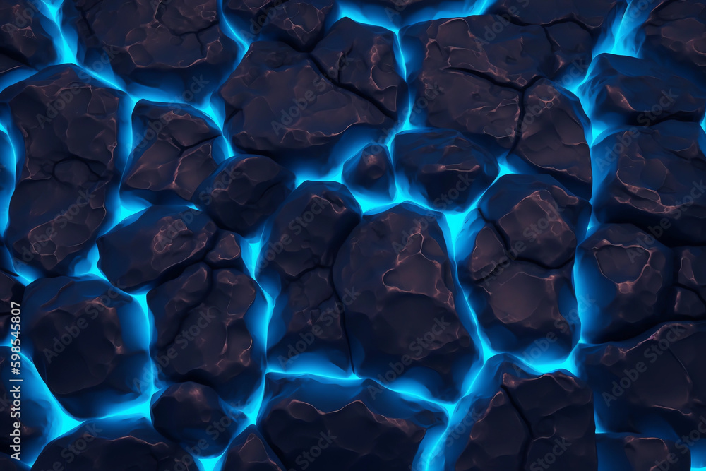 Cracked ground with blue energy. illustration of rocks with blue lava ...