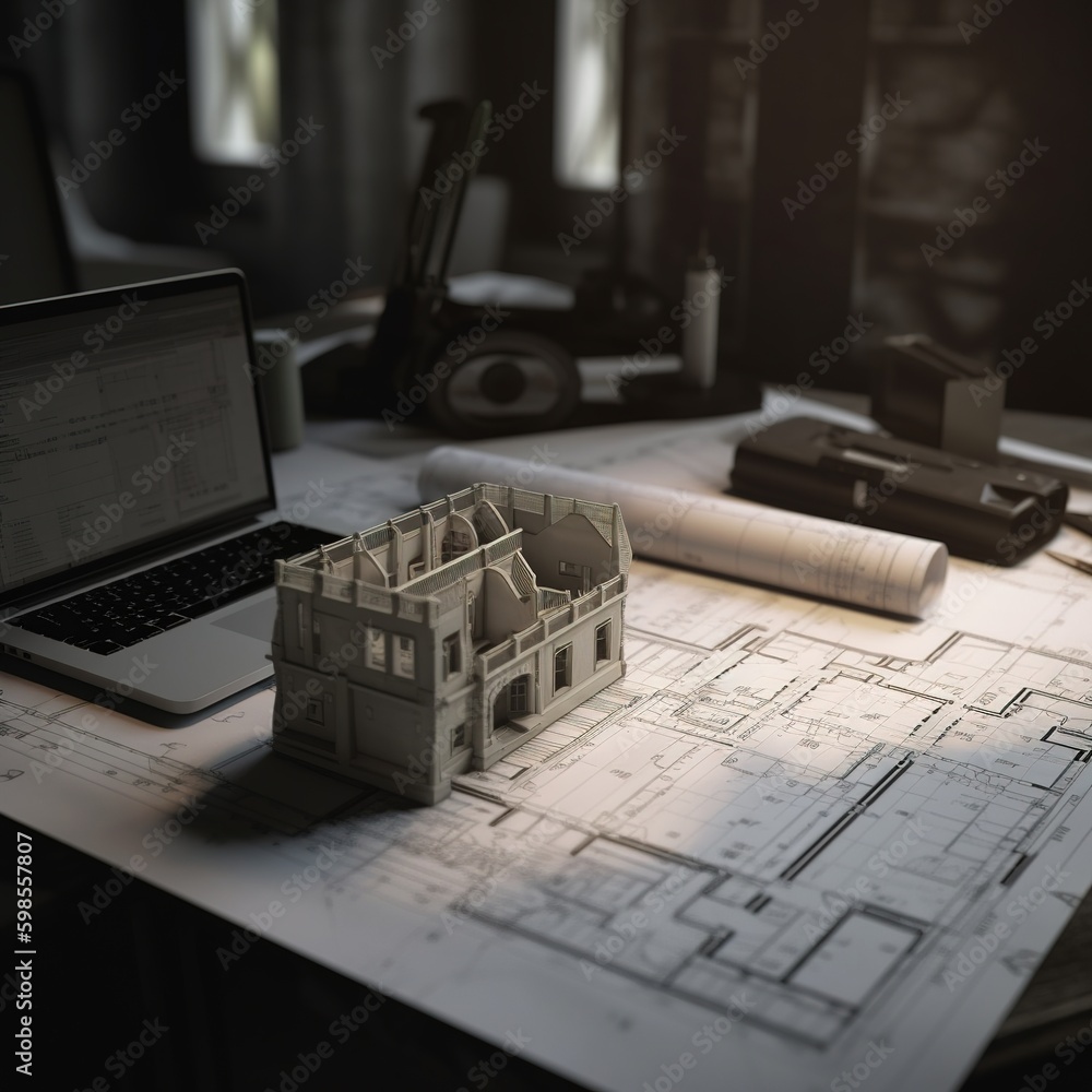 Engineering Office Workplace and Construction Site Concept, Model ...