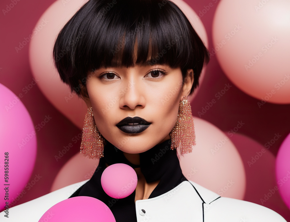 Illustration of a woman with bold black lips and dramatic black ...