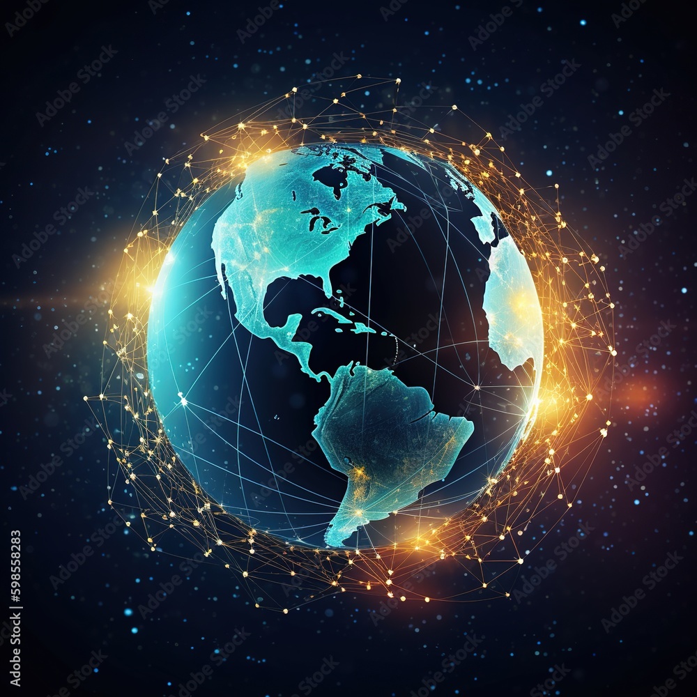 concept of a global network. Point on the world map. Planet Earth's ...