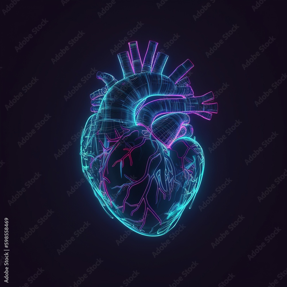 Human heart X-ray hologram and health care concept. generative AI Stock ...