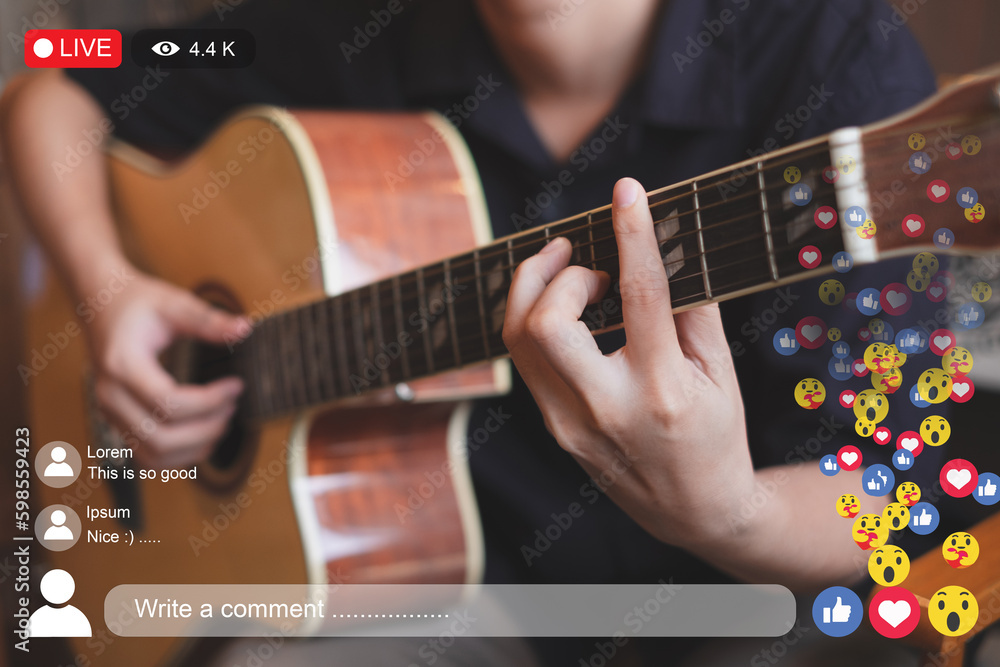 A professional Musical teacher is teaching online Guitar class. Concept ...