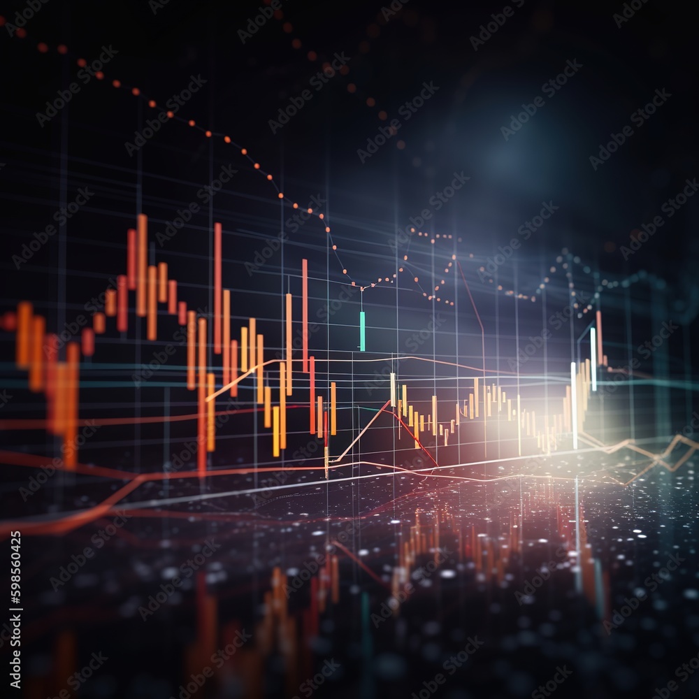 Financial chart with moving up arrow graph in stock market on blue ...