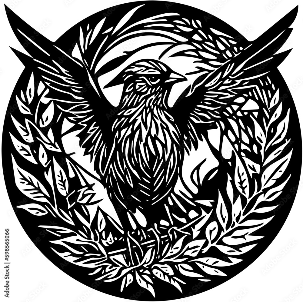 Black and white illustration of a finch, vector drawing of a bird Stock ...