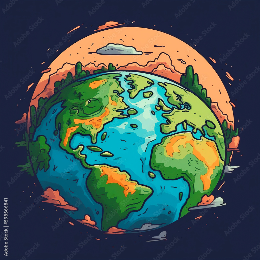 earth space cartoon Stock Illustration | Adobe Stock