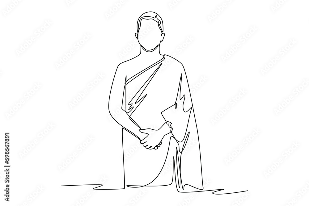 Continuous one line drawing a Muslim with his Ihram dress. Hajj and ...