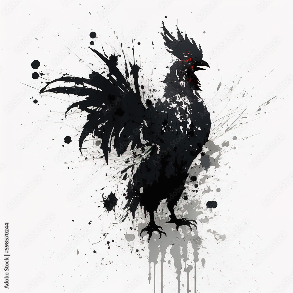 Image of a chicken drawing using a brush and black ink on white ...
