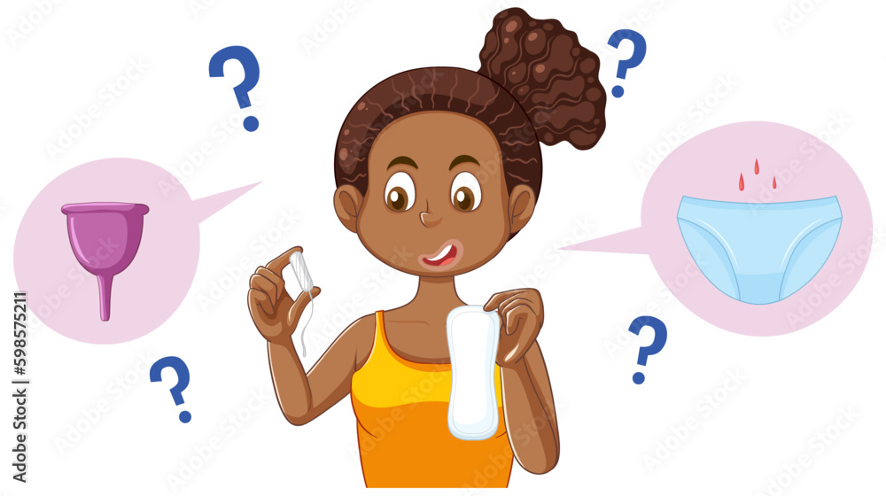 Puberty girl choosing between sanitary pads and tampons Stock Vector ...