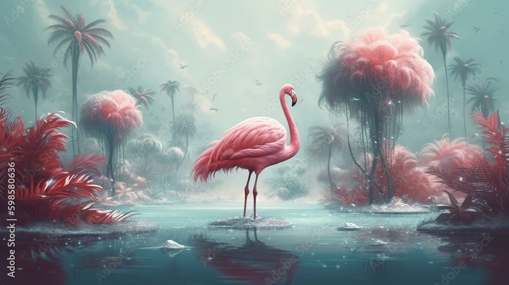 Flamingo whimsical design. Tropical background. Funny flamingo ...