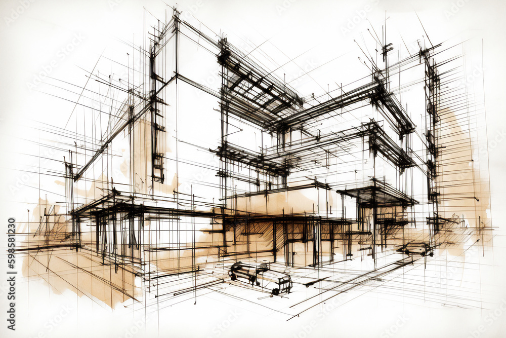 Architectural ink drawing design which is a blue print design by an ...