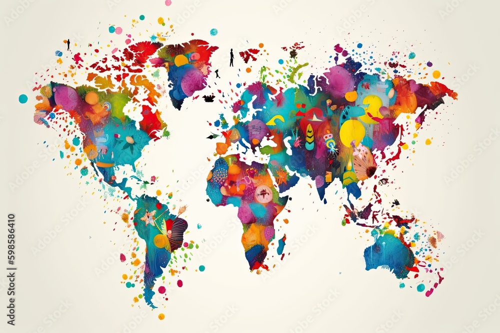 colorful world map illustration on a white background. It showcases the ...