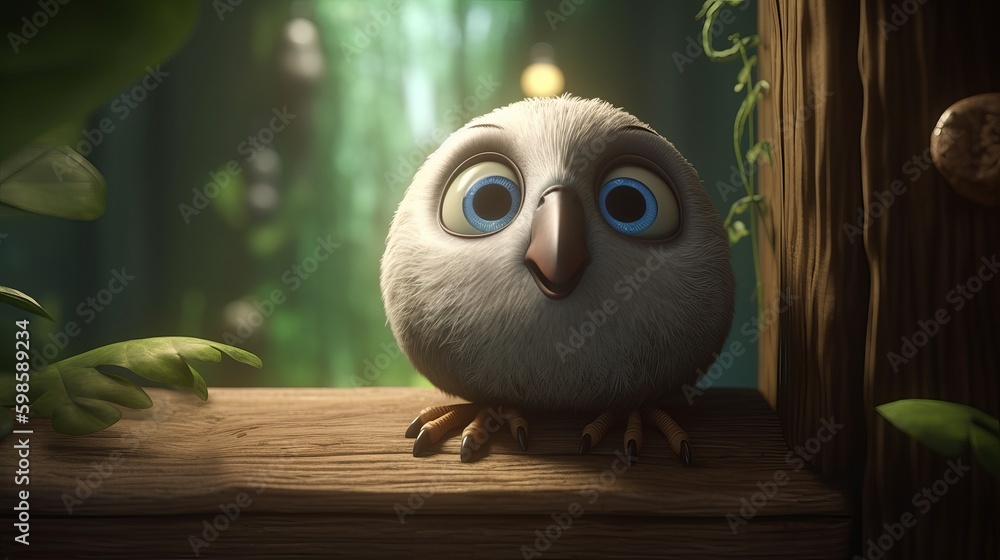 ภาพประกอบสต็อก Happy, smiley Bird 3D with human-like eyes. Shot from a ...