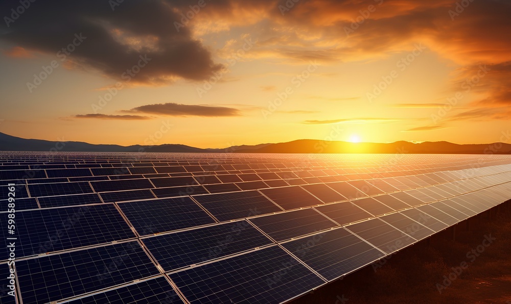 Solar panels reflect a golden sky, environmentally friendly wallpaper ...