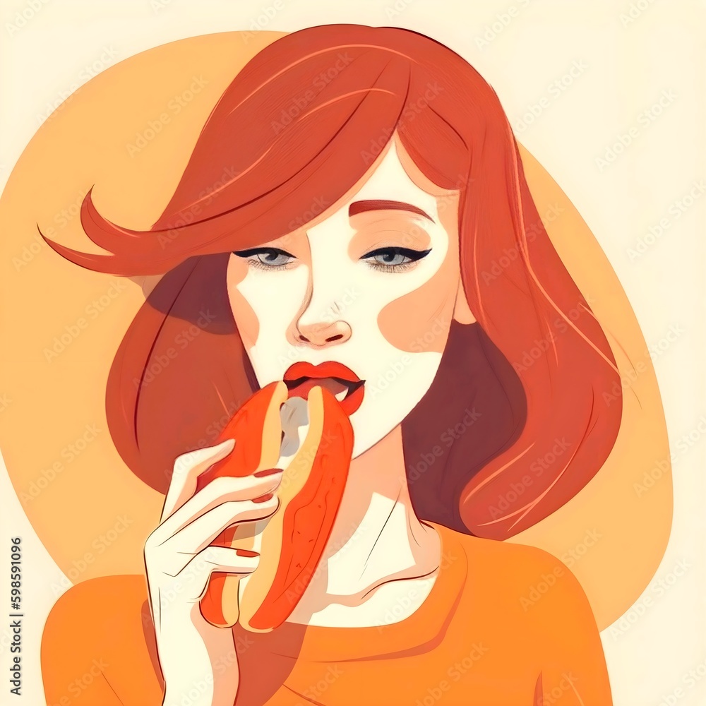 portrait-of-a-young-charming-woman-with-hot-dog-in-her-mouth-vector