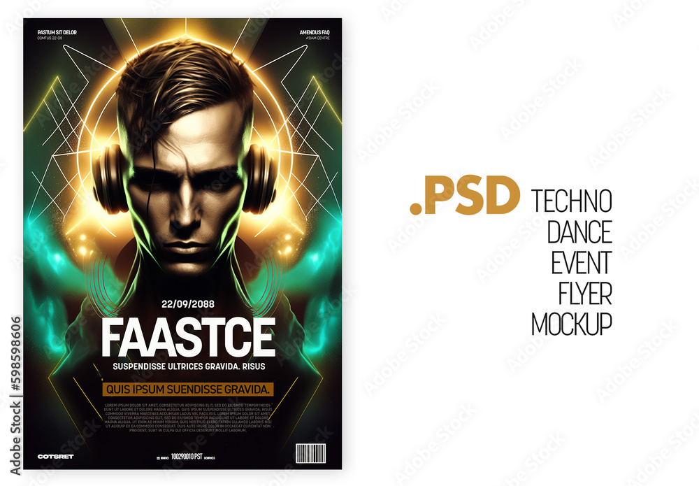 Techno music party flyer or poster design Stock Template | Adobe Stock