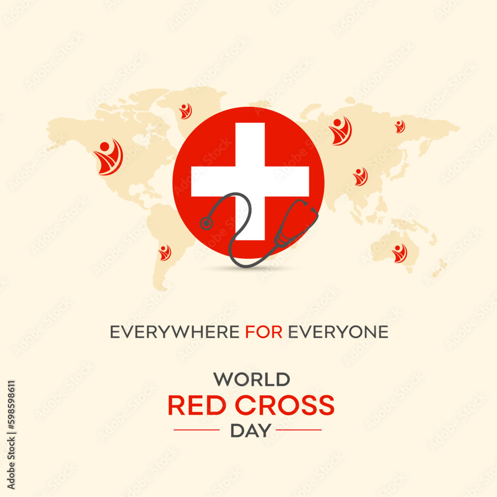 World Red Cross Day May 8th World Map With Red Cross People Icon world-red-cross-day-may-8th-world-map-with-red-cross-people-icon