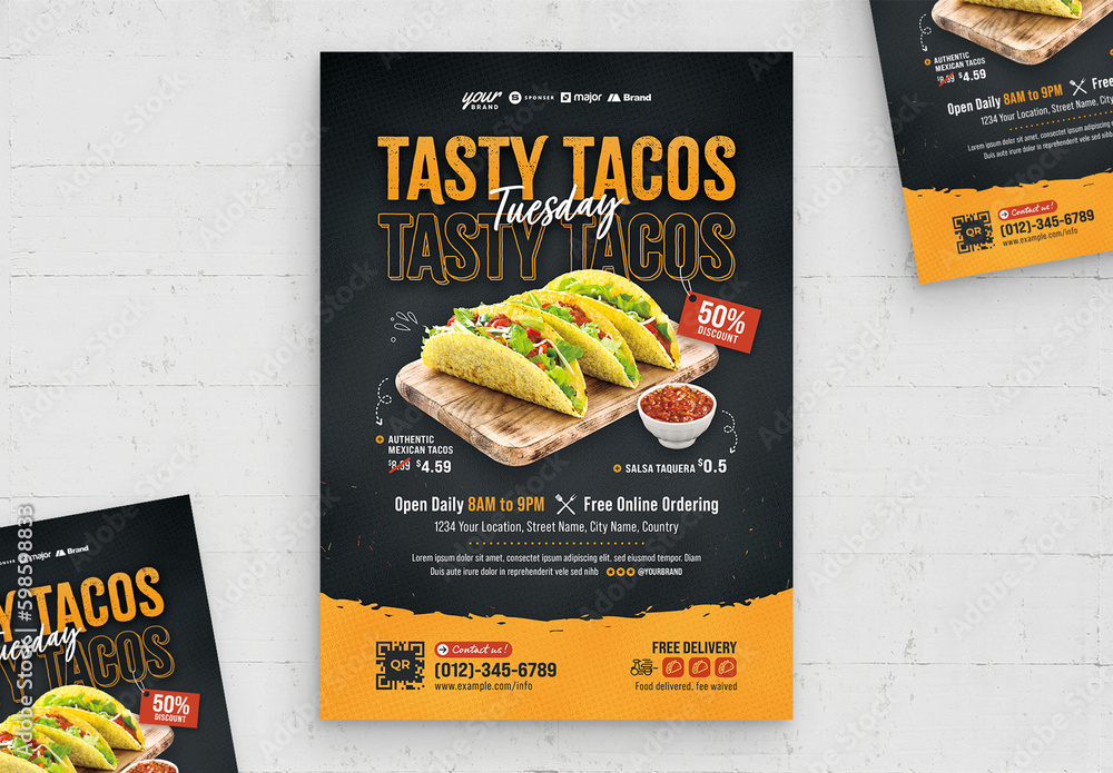Taco Tuesday Flyer Poster Template Stock Template | Adobe Stock