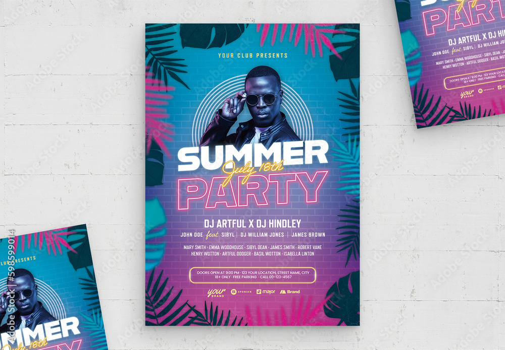 Summer Party Poster Banner Flyer Template Stock Template | Adobe Stock