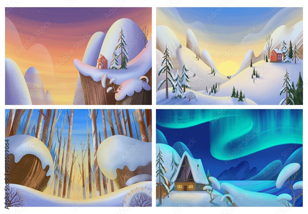 Winter Landscape Illustration Set Stock Template | Adobe Stock