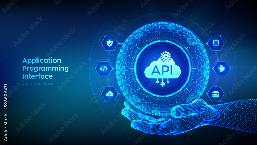 Api Application Programming Interface In The Shape Of Sphere With Hexagon Grid Pattern In