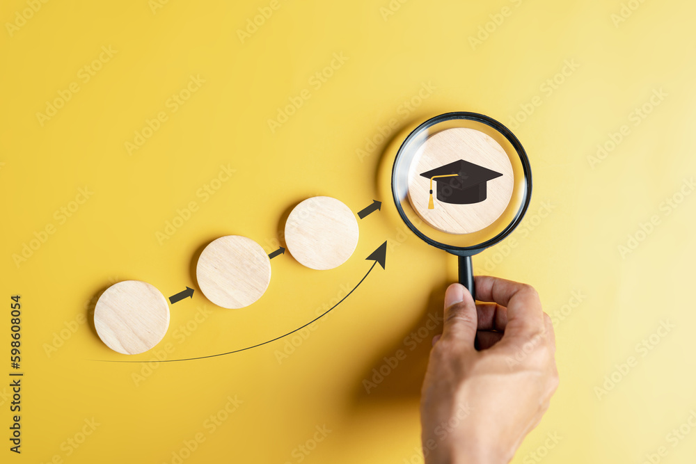 Steps of education leading to success goal. Taking strategic steps ...