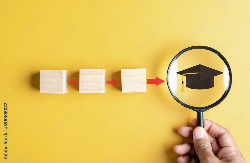 Steps of education leading to success goal. Taking strategic steps ...