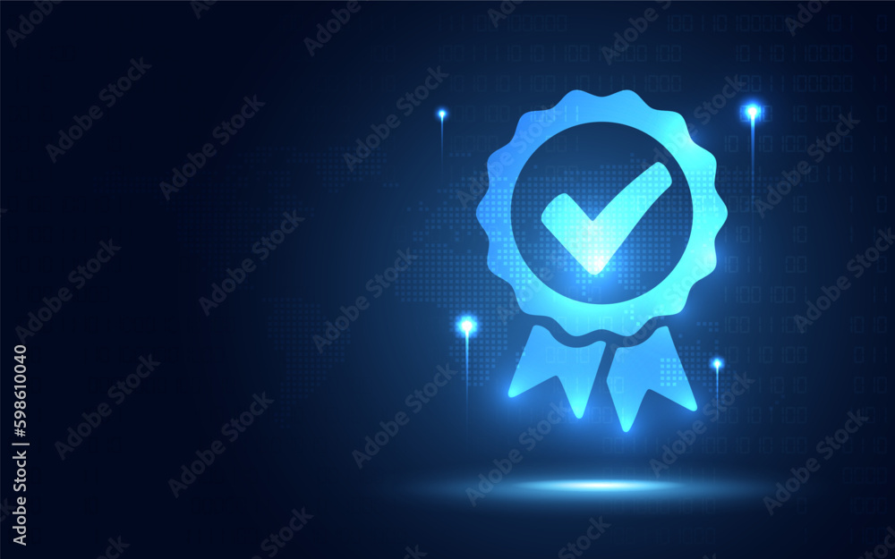 Futuristic badge award medal and business guarantee mark symbol for ...