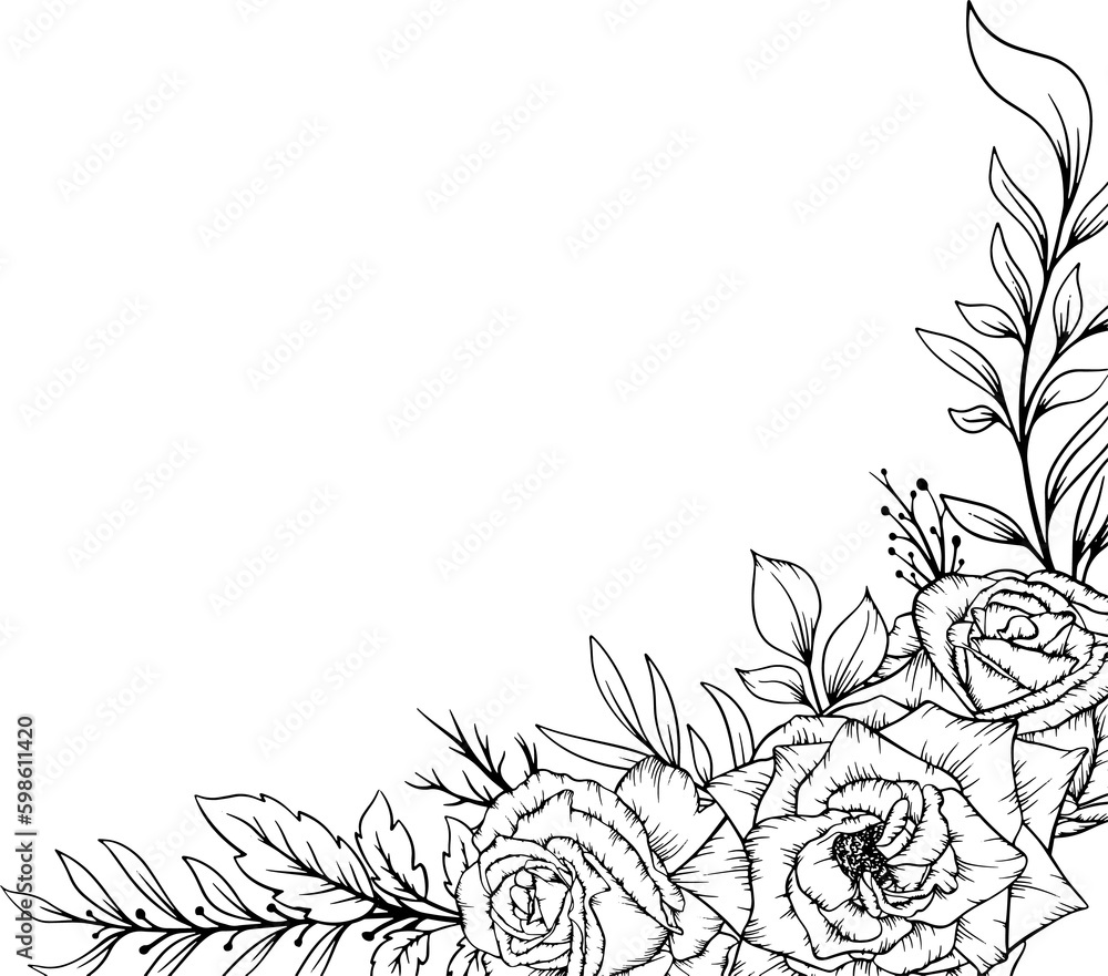 rose flower outline corner border frame decoration ilustração do Stock ...
