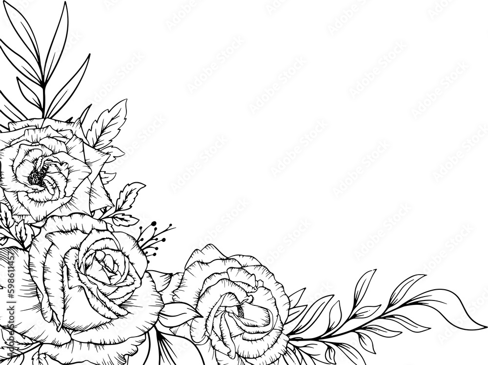 rose flower outline corner border frame decoration Stock Illustration ...