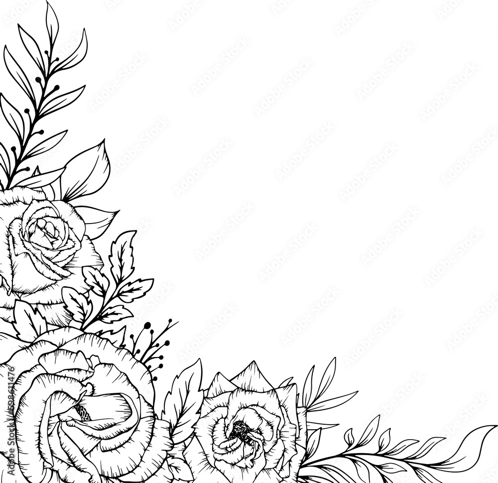 rose flower outline corner border frame decoration Stock Illustration ...