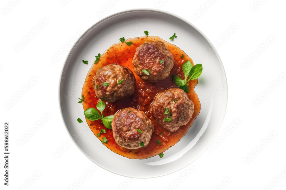 Boulettes De Viande La Tomate On White Plate, French Dish. On An ...