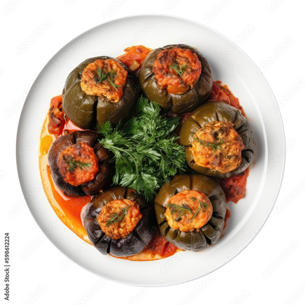 Gemista Stuffed Vegetables On White Plate, Greek Dish. On An Isolated ...