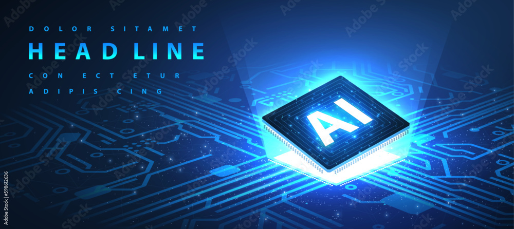 AI technology. Chip with AI latters and circuit board. Artificial ... AI technology. Chip with AI latters and circuit board. Artificial ...