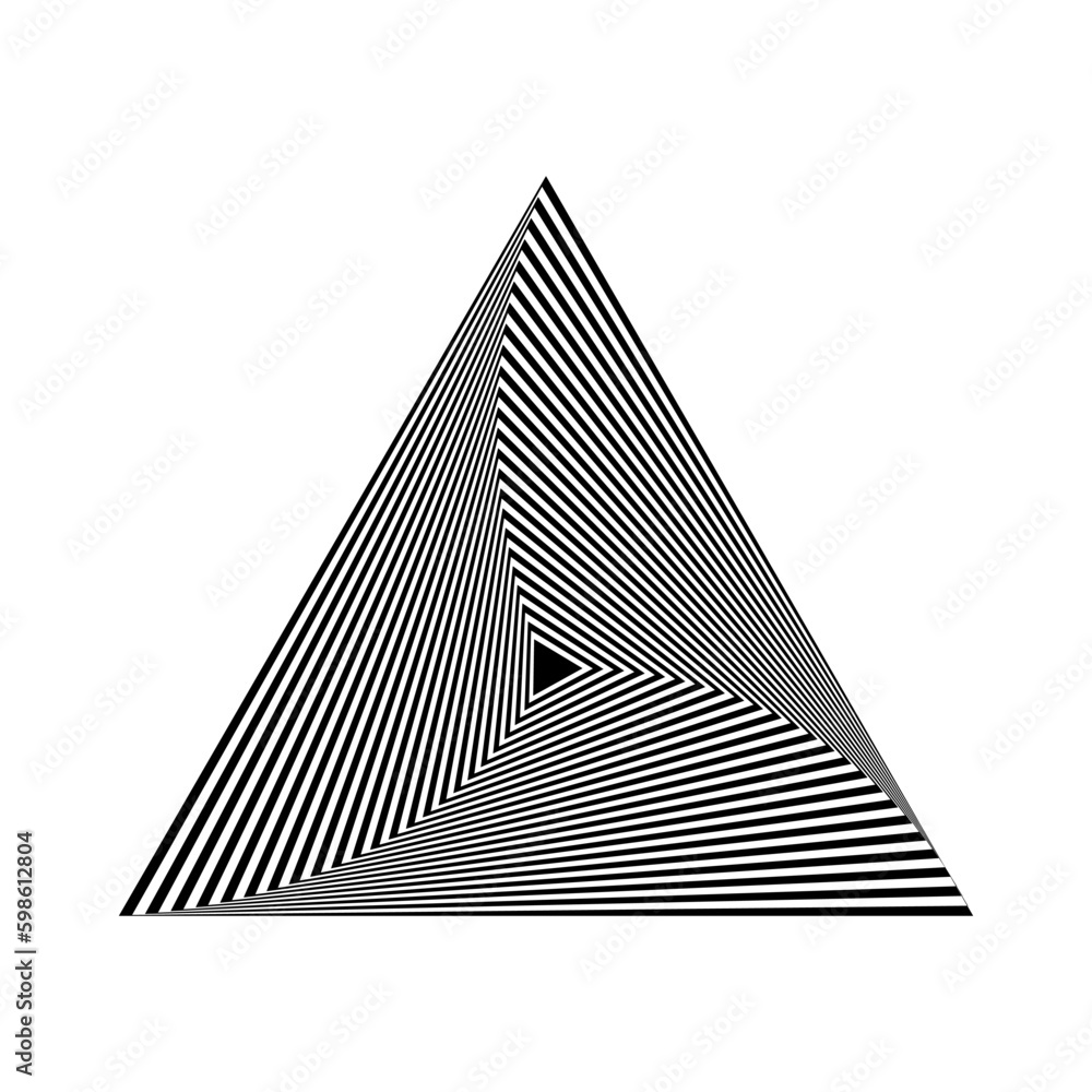 3d distorted wavy optical illusion triangle spiral logo. Black and ...
