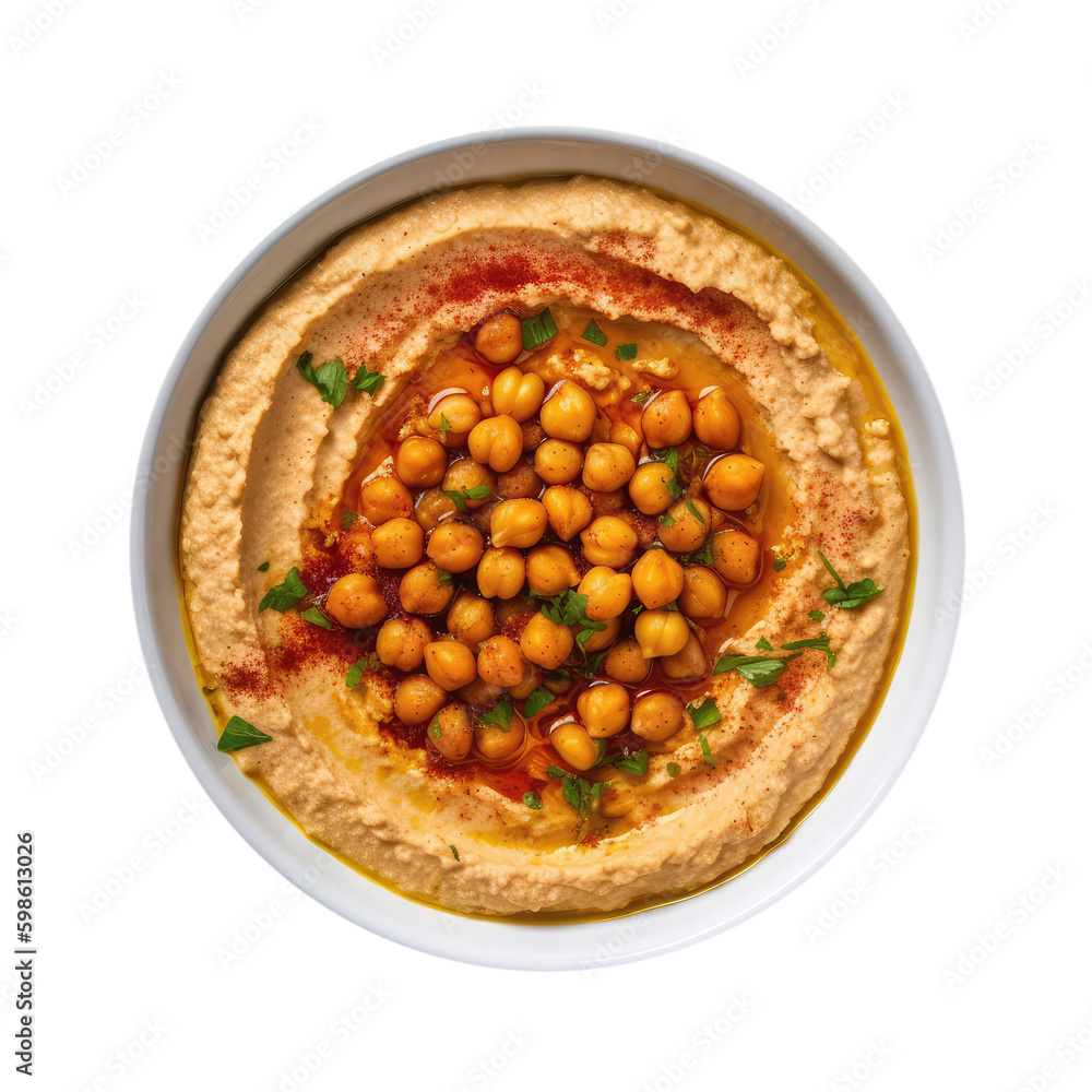 Hummus On White Plate, Lebanese Dish. On An Isolated Transparent ...