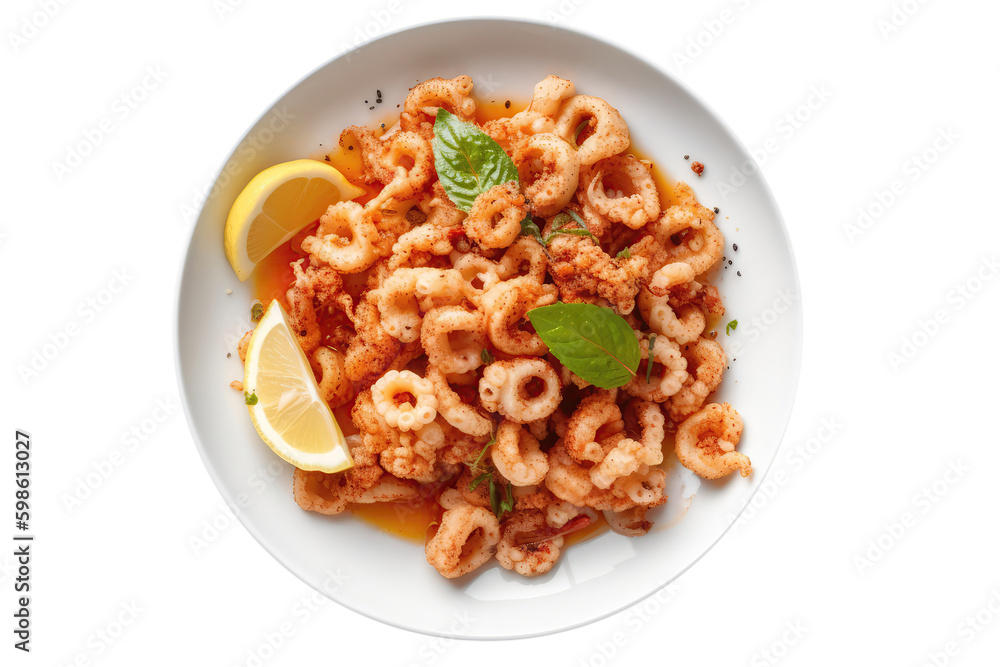 Kalamari Tiganito Fried Squid On White Plate, Greek Dish. On An ...