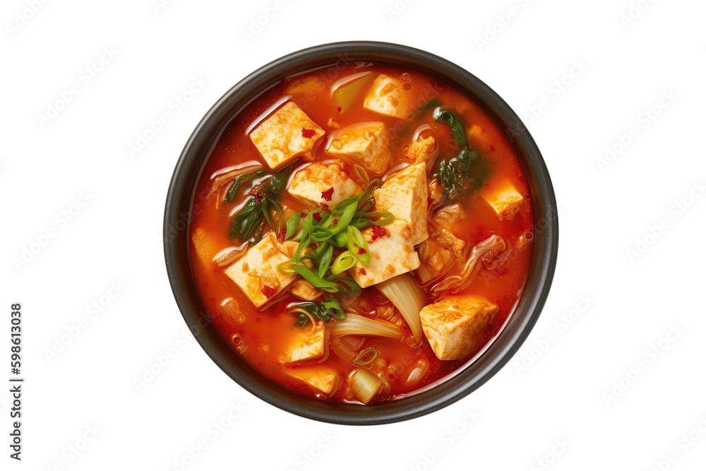 Kimchi Jjigae On Black Plate, Korean Dish. On An Isolated Transparent ...