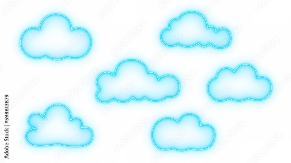 png 3d cute clouds set with neon lights, 6 different white clouds ...
