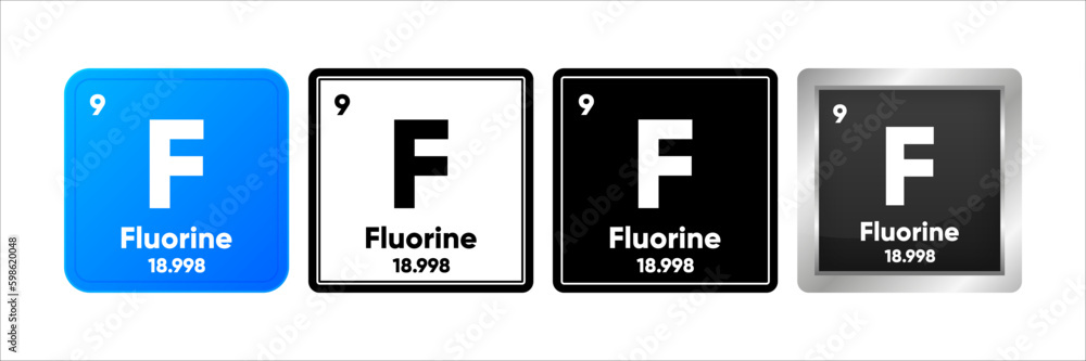 Fluorine chemical element with 9 atomic number, atomic mass and ...