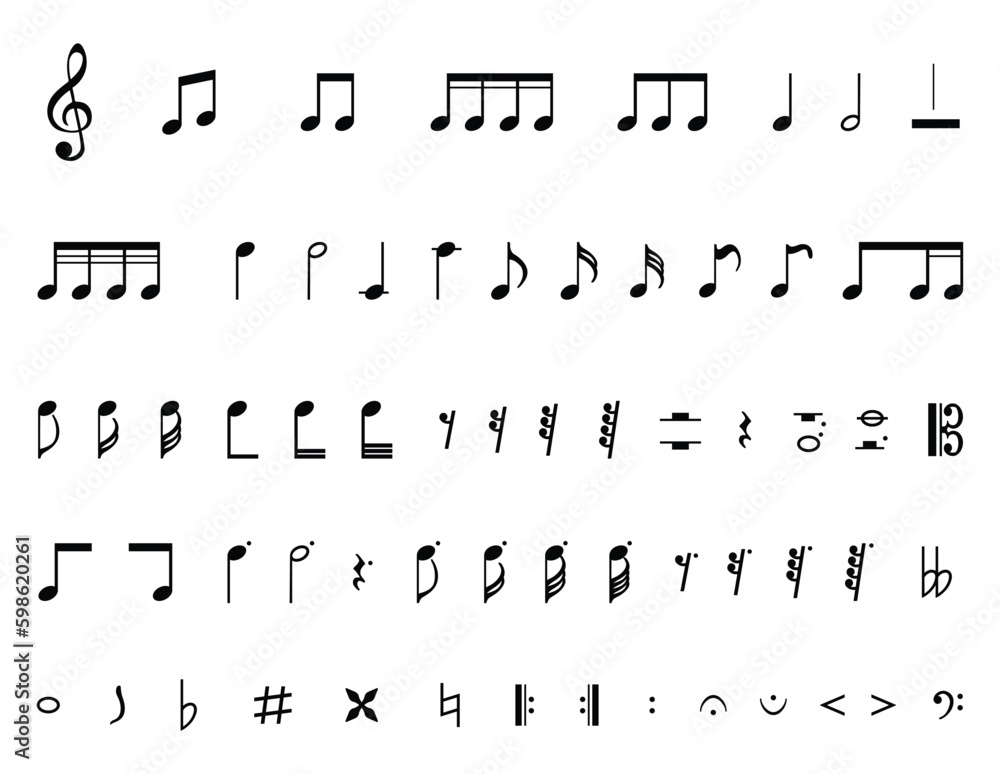 Music notes icons set. Vector illustration Different music notes flat ...