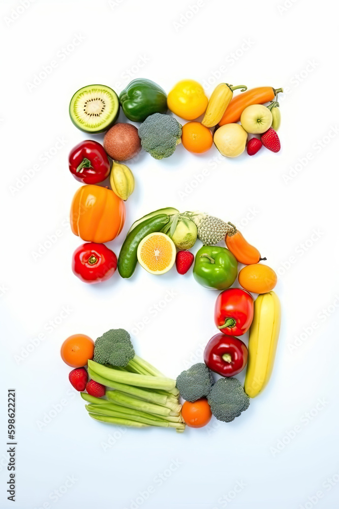 5 fruits et légumes par jour, concept de bonne santé, hygiène de vie ...