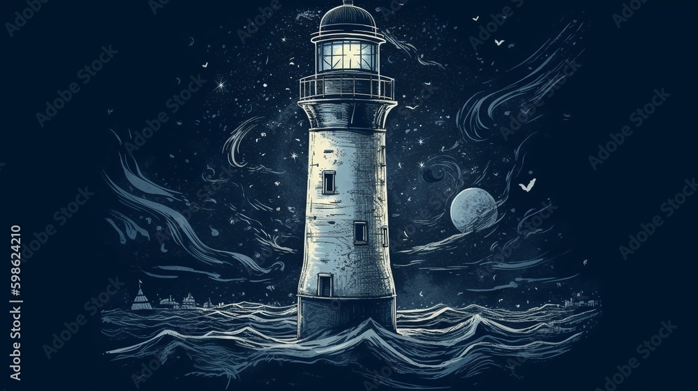 Lighthouse At Night Drawing
