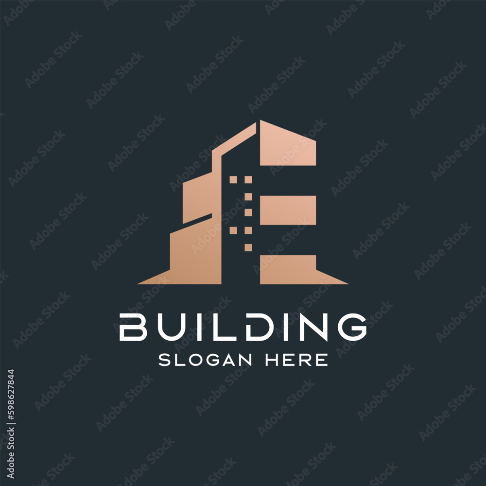 E letter and building logo. luxury logo. logo architect. line logo ...