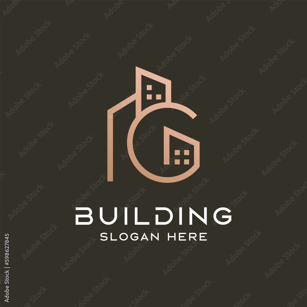 G letter and building logo. luxury logo. logo architect. line logo ...